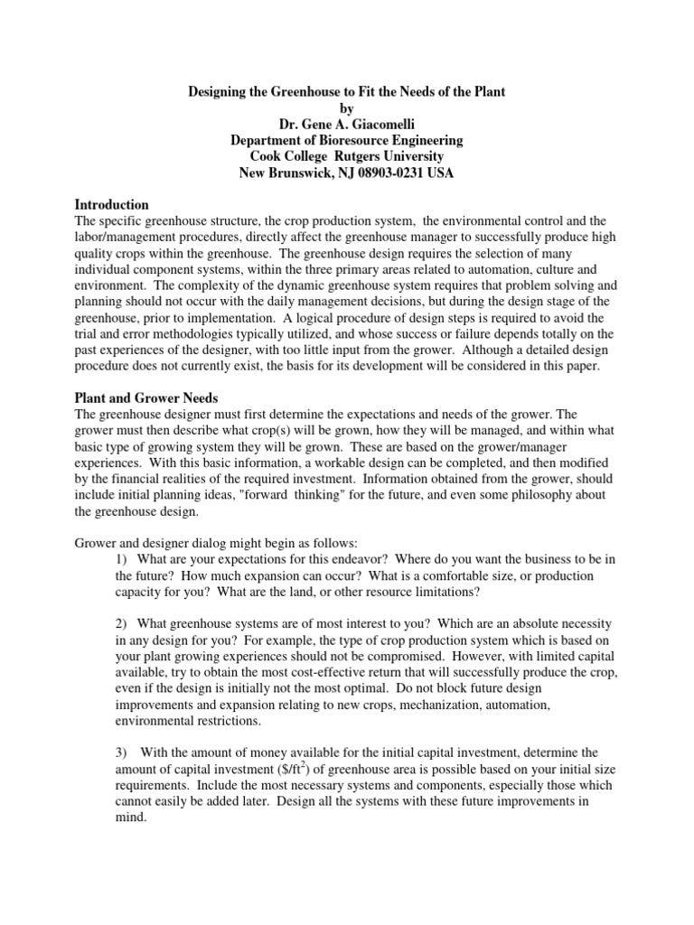Greenhouse Design for Optimal Growth | PDF | Greenhouse | Hydroponics