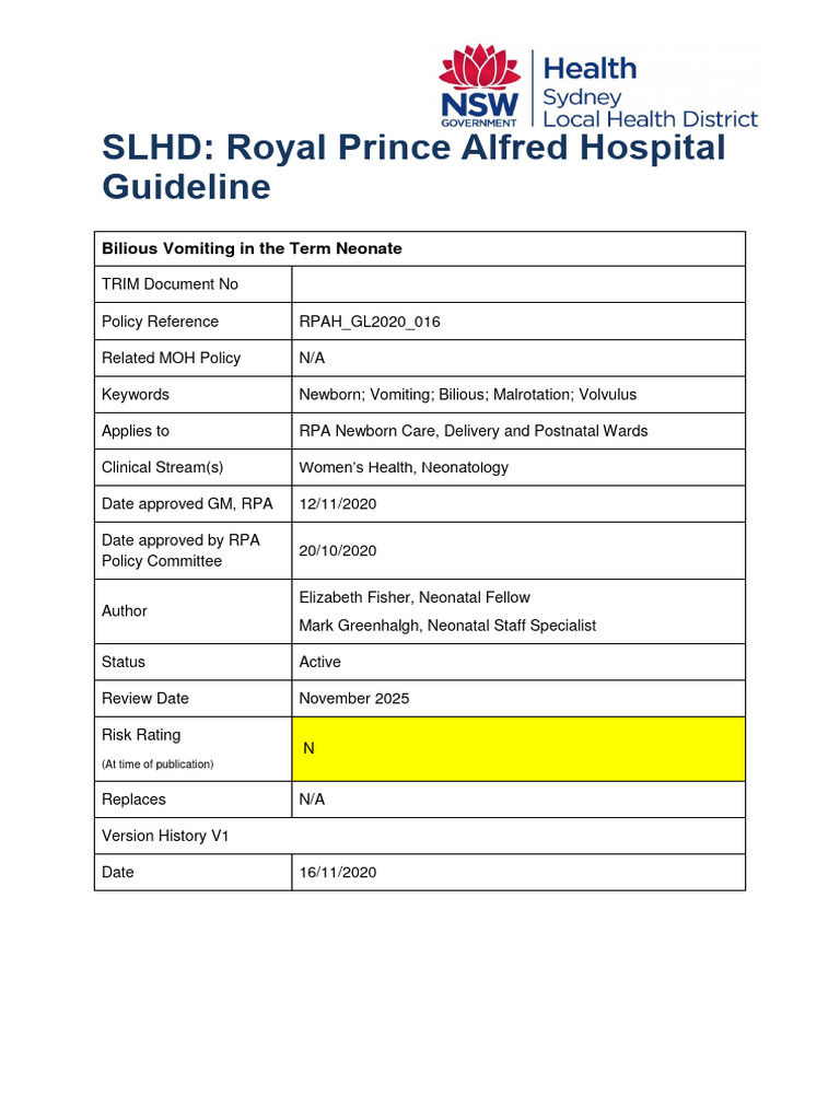 Bilious Vomiting Term Neonate RPAH GL2020 016 | PDF | Neonatal ...