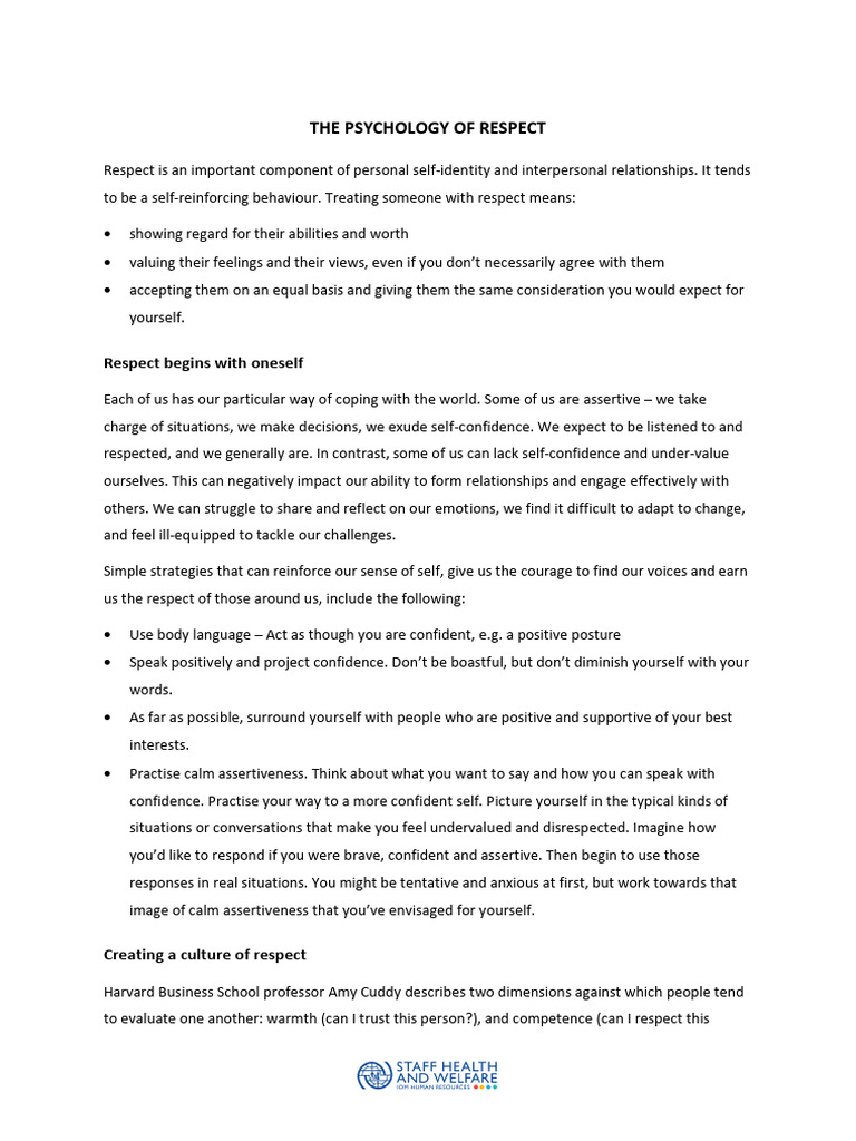 The Psychology of Respect | PDF | Self Concept | Behavioural Sciences