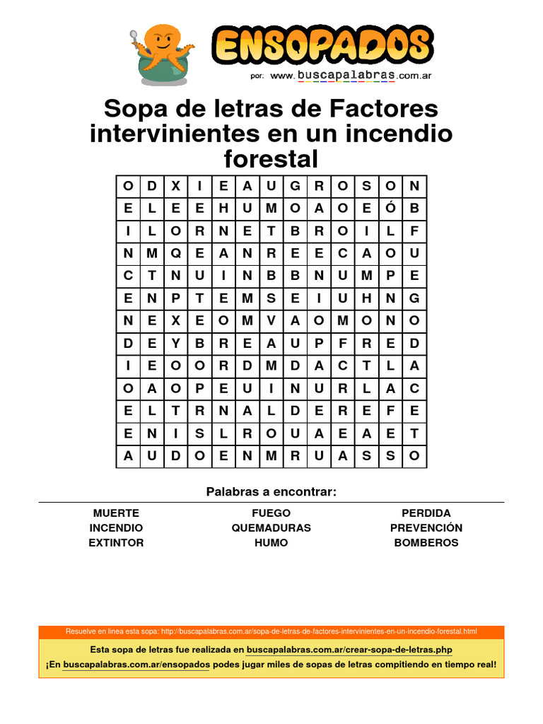 Sopa de Letras de Factores Intervinientes en Un Incendio Forestal | PDF