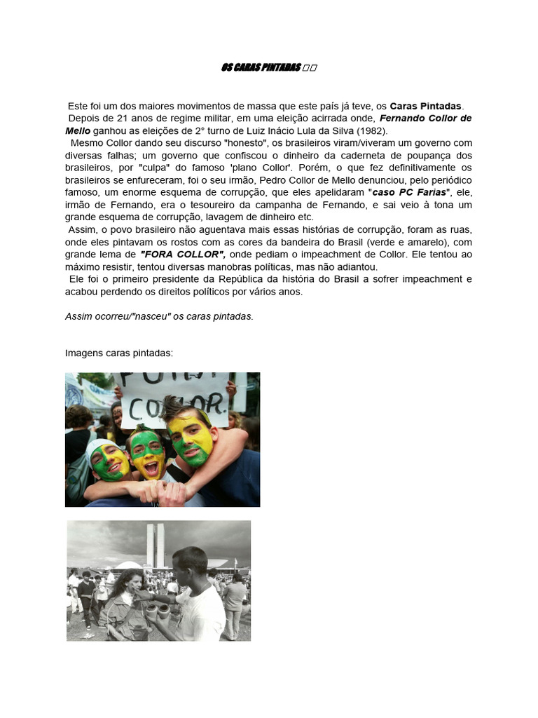 Movimento Caras Pintadas: Impeachment de Collor | PDF