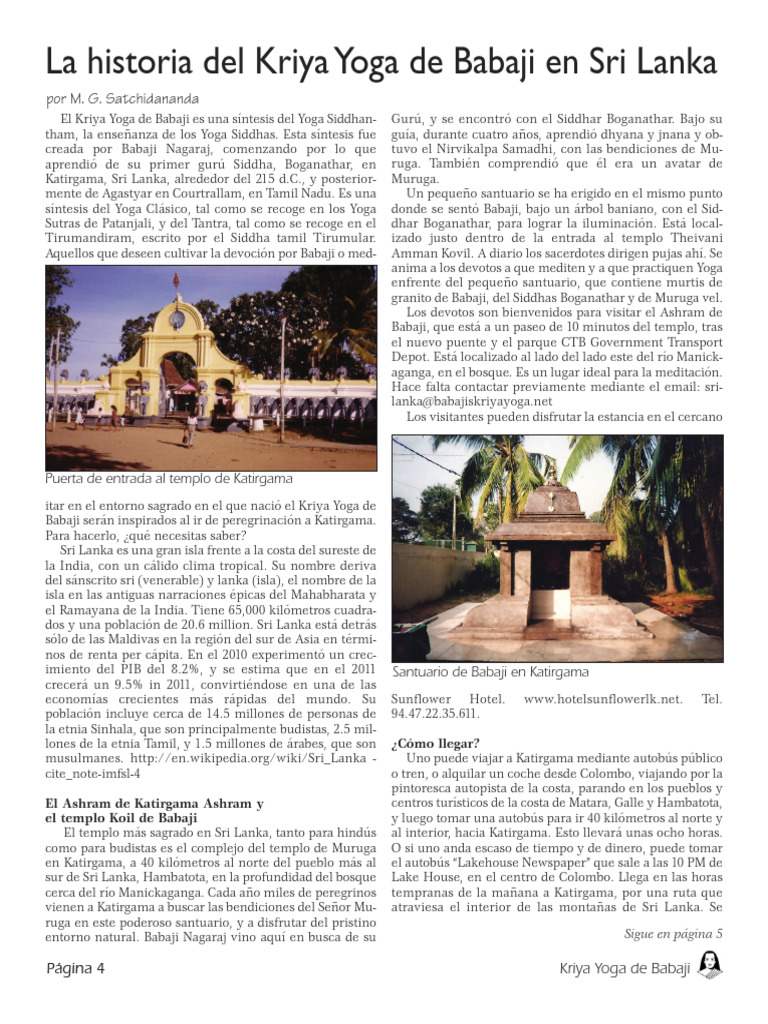 La Historia Del Kriya Yoga de Babaji en Sri Lanka No 72 | PDF | Yoga ...