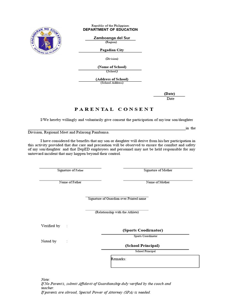Parental Consent Sample | PDF | Social Institutions | Family