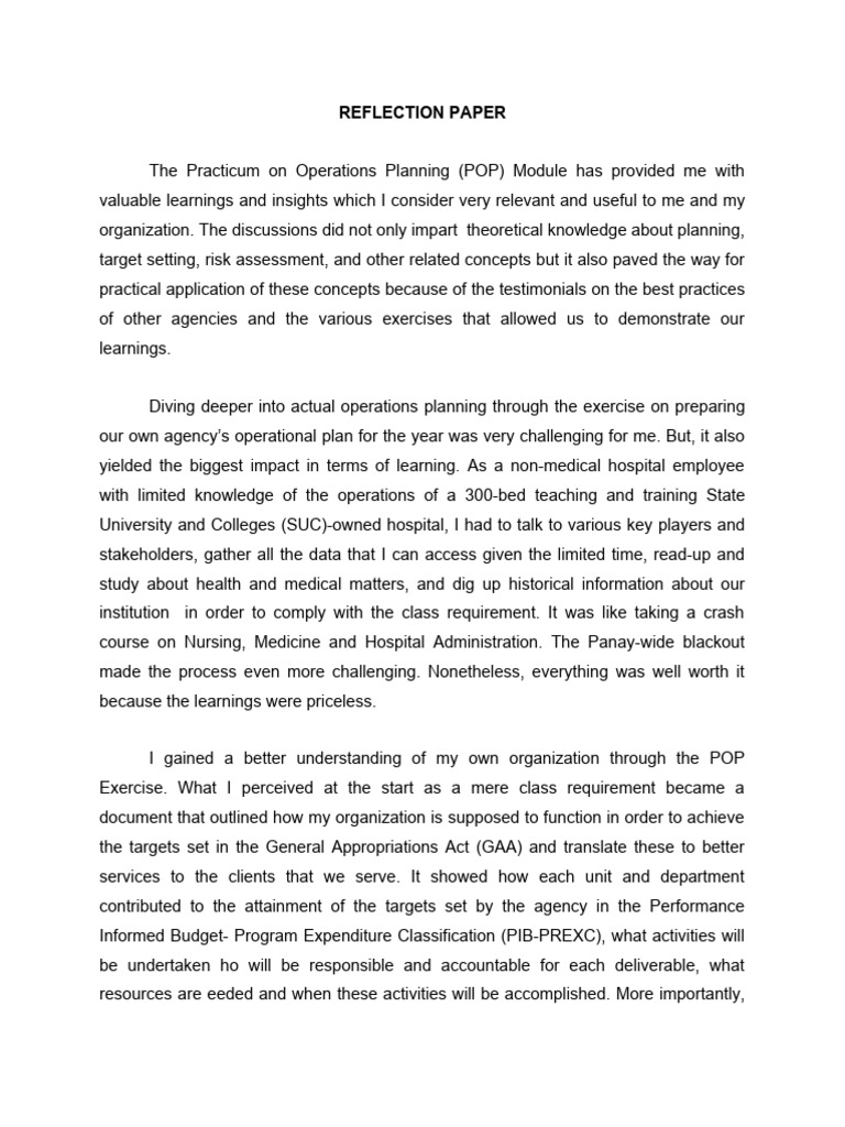 POP Reflection Paper | PDF | Information | Procurement