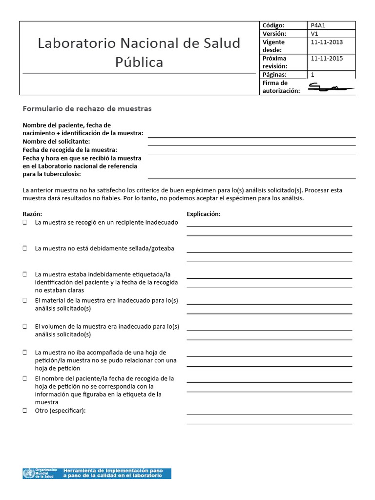 Template Sample Rejection Form - ES-ES - 0 | PDF