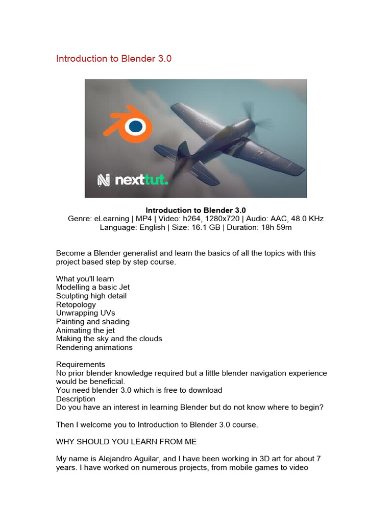Introduction to Blender 3.0 Course | PDF | Blender (Software) | 3 D ...