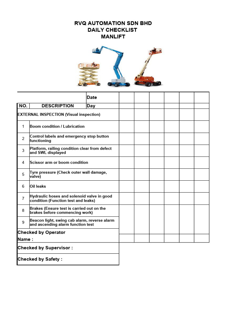 Boomlift Checklist | PDF