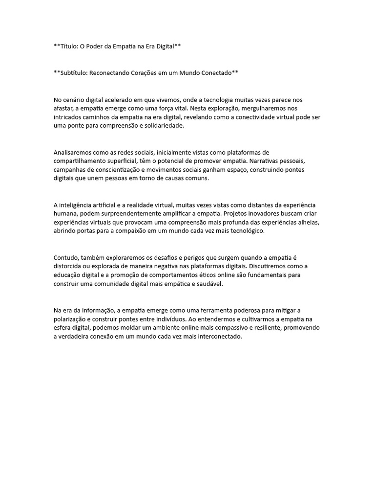 O Poder Da Empatia Na Era Digital | PDF
