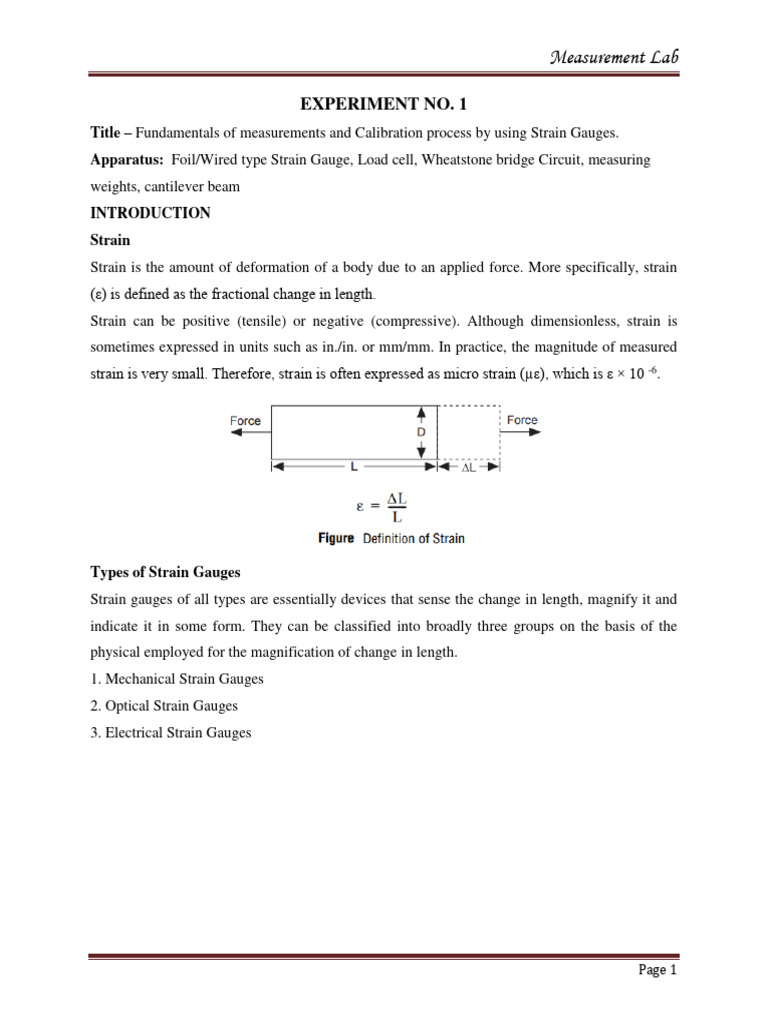 Expt. 1 Strain Gauge | PDF | Electrical Resistance And Conductance ...