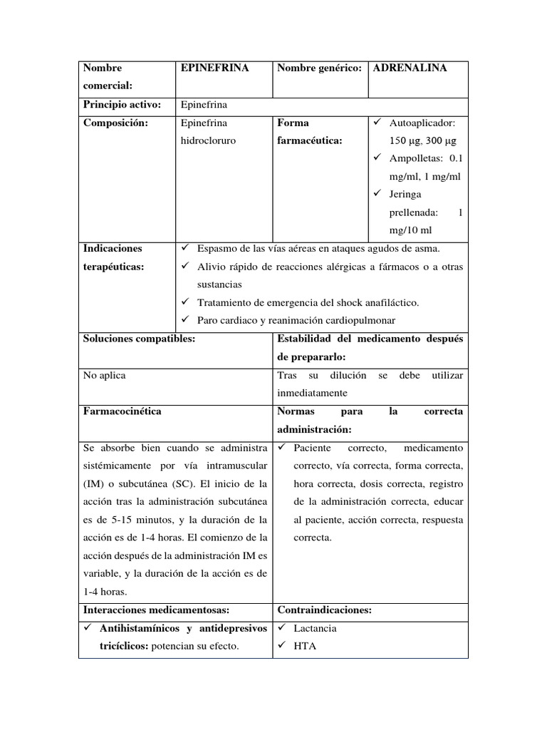 EPINEFRINA | PDF | Medicamentos con receta | Inyección (medicina)