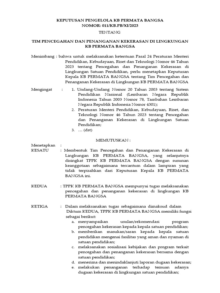 Contoh SK TPPK TK | PDF