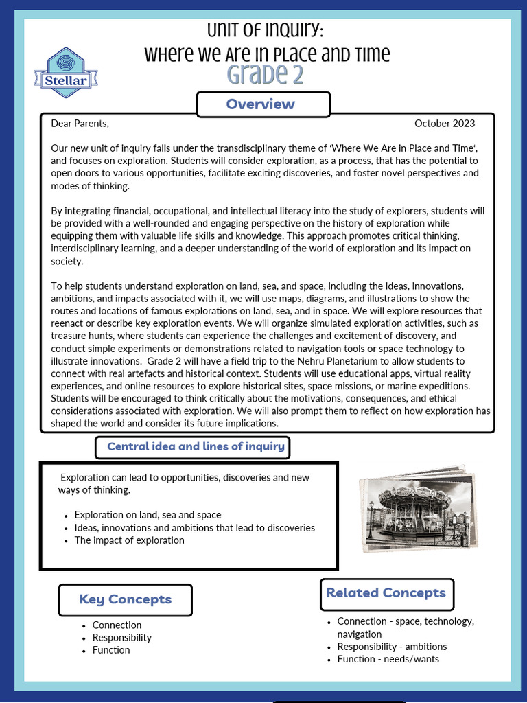 Grade 2 Where we are in Place and Time UOI Letter 2023 (1) | PDF ...
