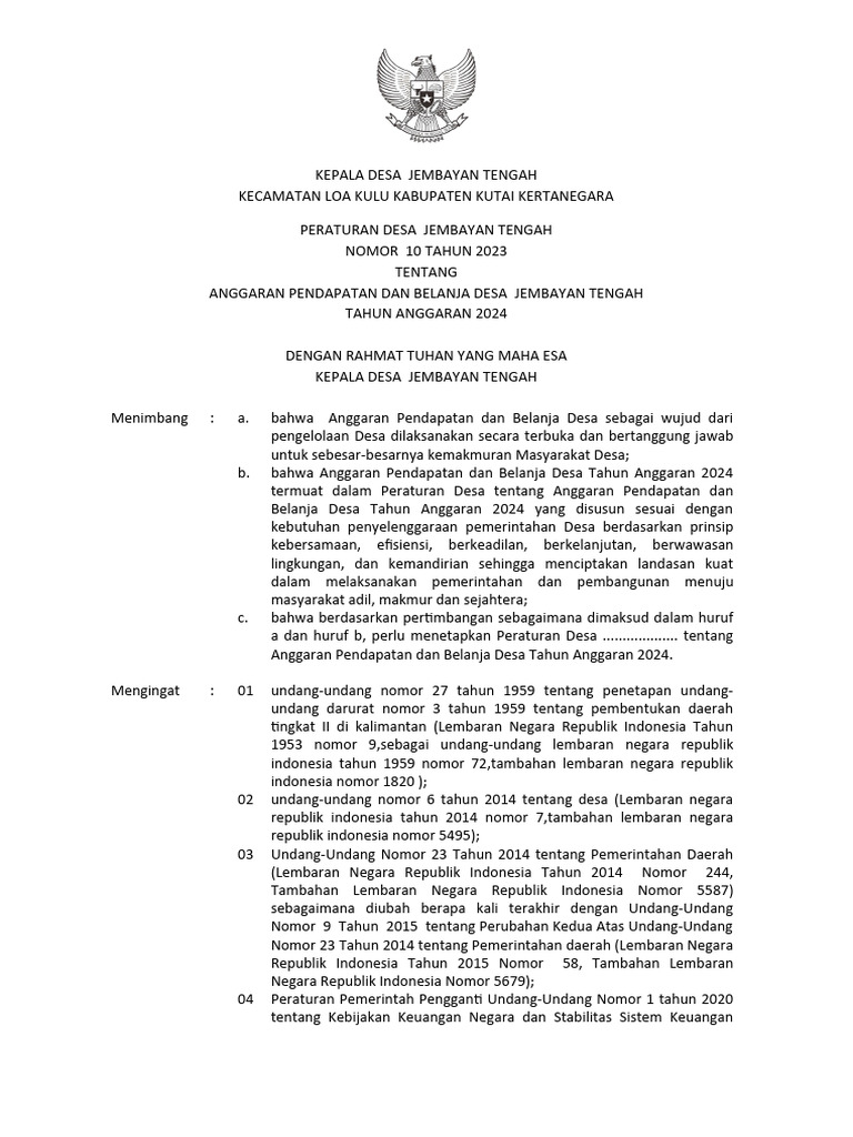 Contoh Perdes - APBDes 2024 | PDF