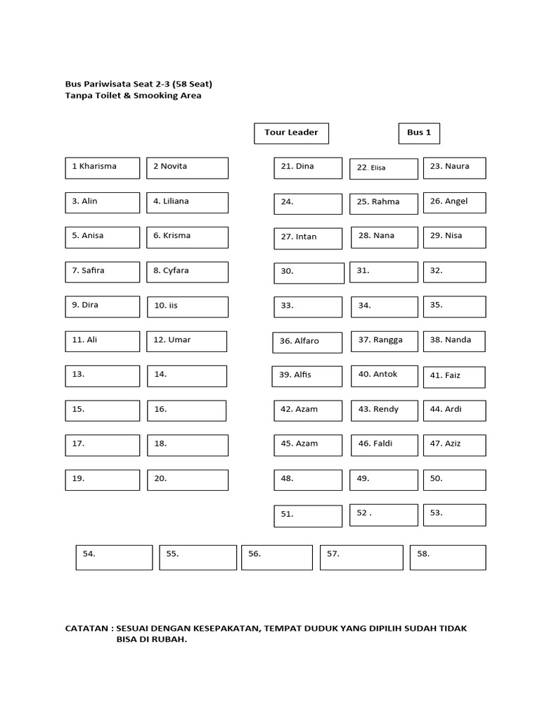 Dokumen - Tips - Denah Seat Bus Pariwisata Seat 2 3 60 Seat | PDF