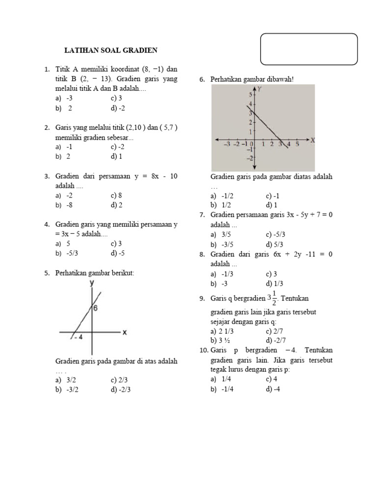 Latihan Soal Gradien Kelas 8 | PDF