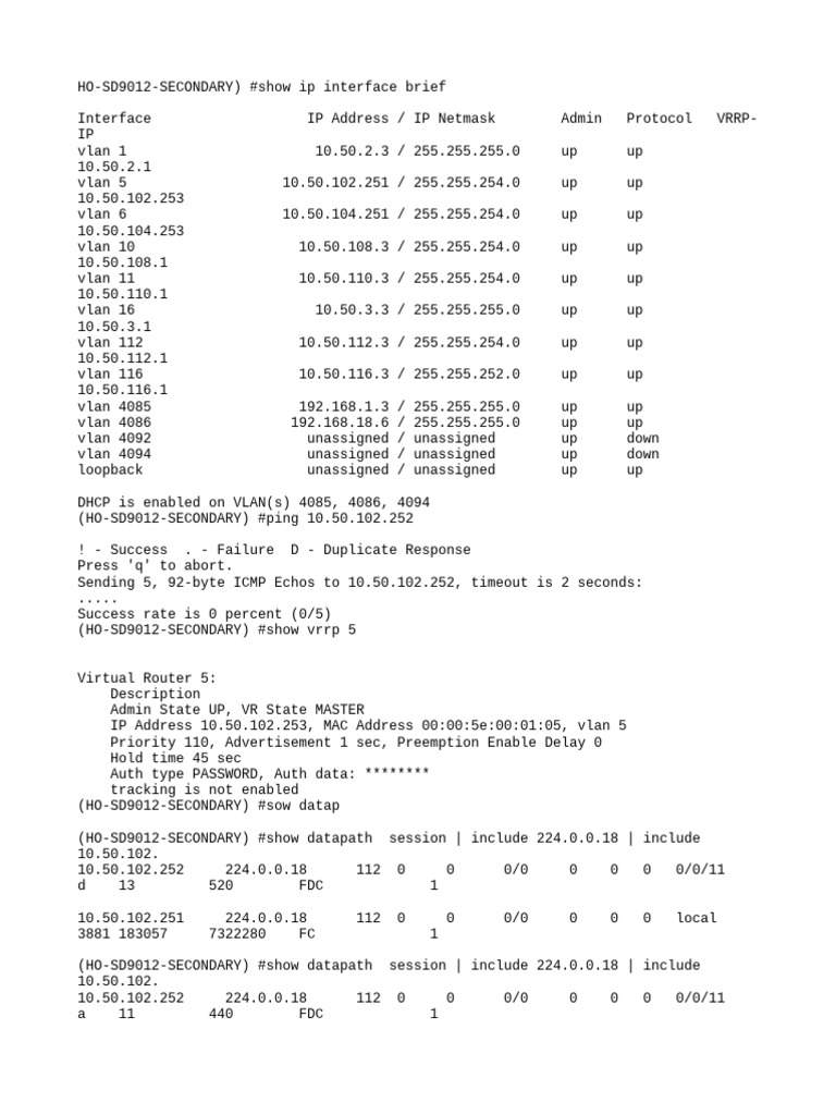 HO-SD9012-SECONDARY) #Show Ip Inter | PDF | Ip Address | Internet Protocol Suite