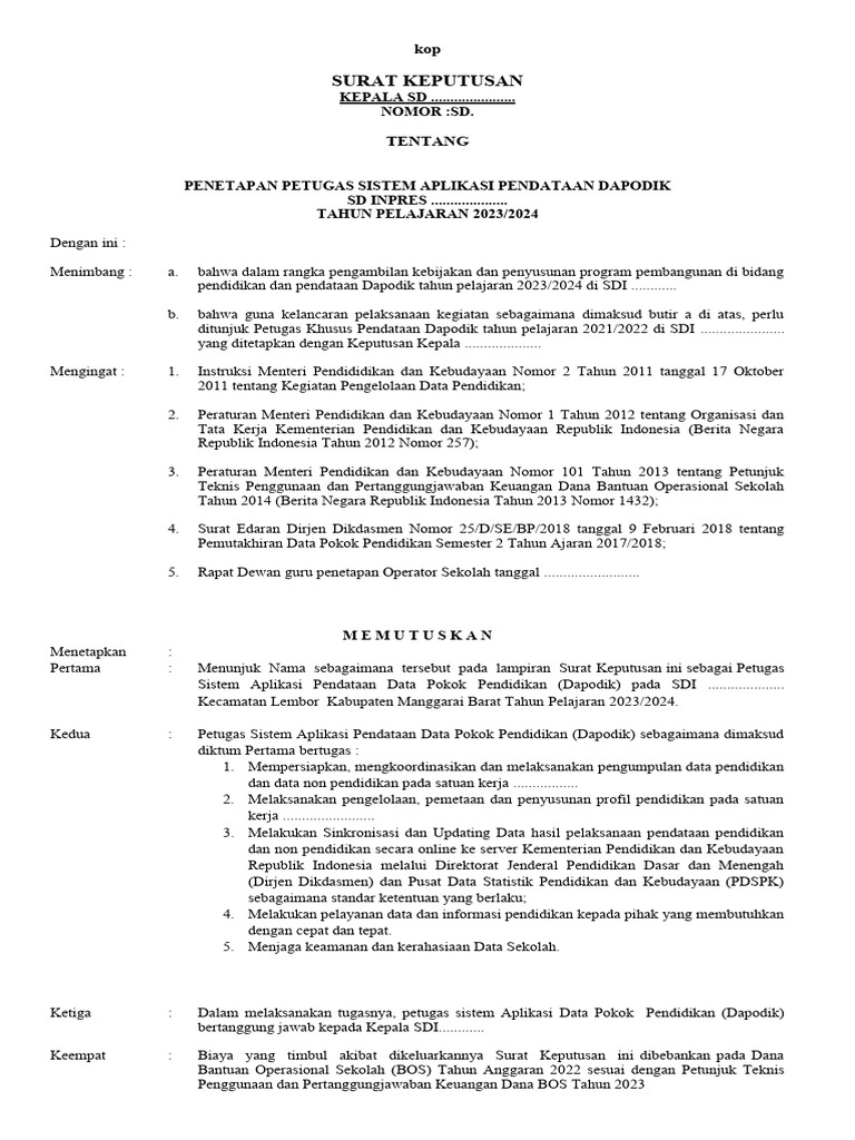 Contoh SK OPERATOR DAPODIK | PDF