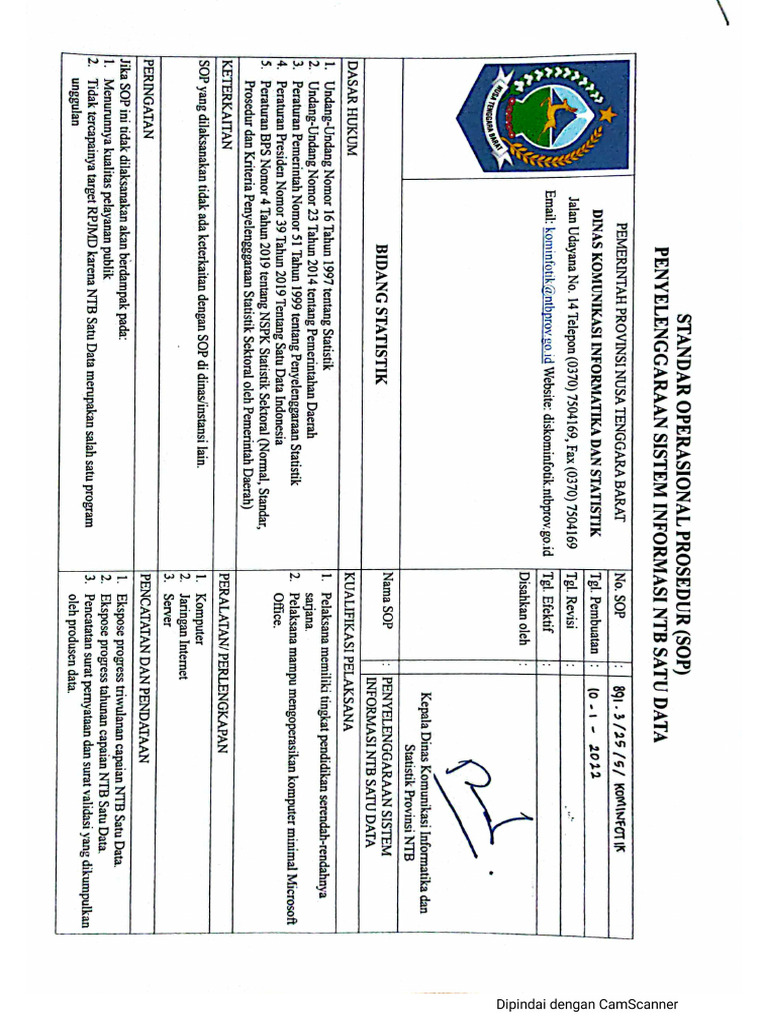 Sop NTB Satu Data | PDF