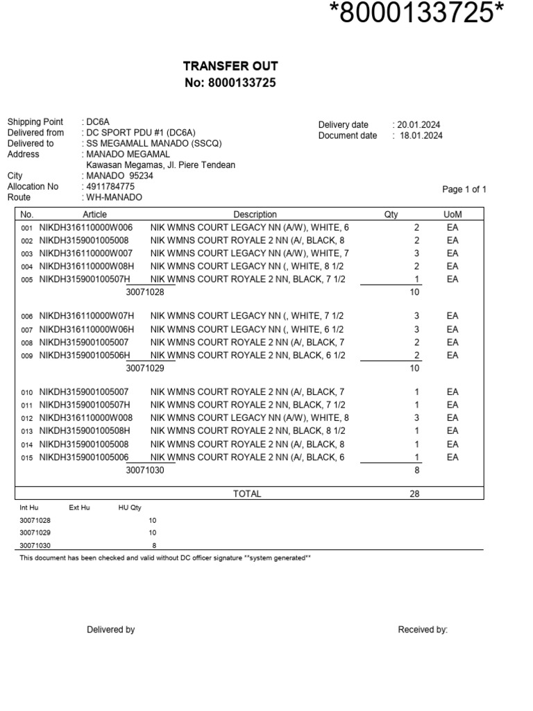 Transfer Out No: 8000133725 | PDF