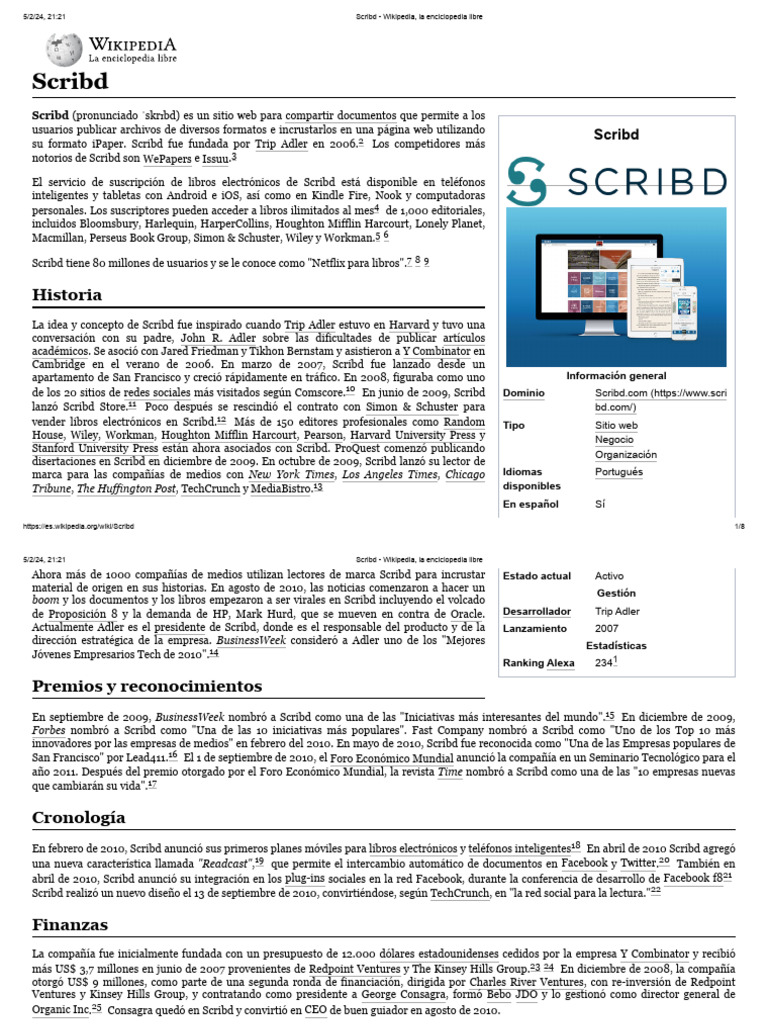 Scribd - Wikipedia, La Enciclopedia Libre | PDF | Scribd | Informática