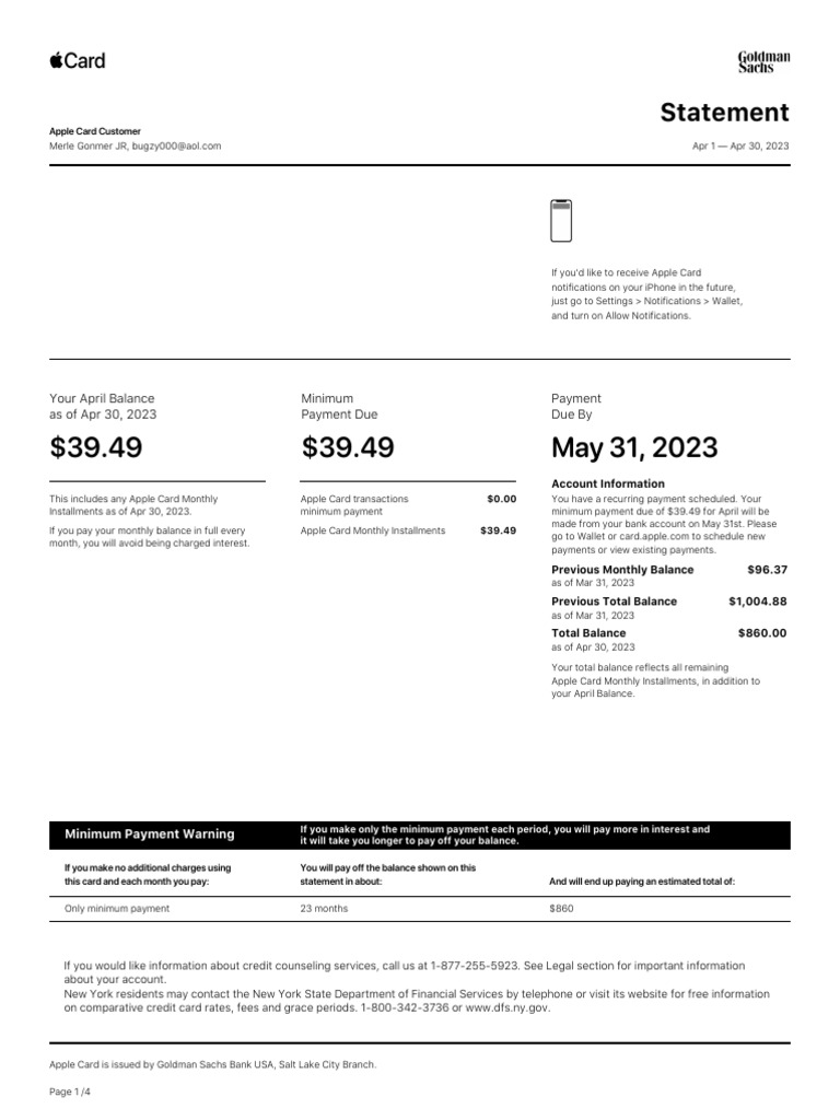 Apple Card Statement Summary April 2023 | PDF | Credit Card | Interest
