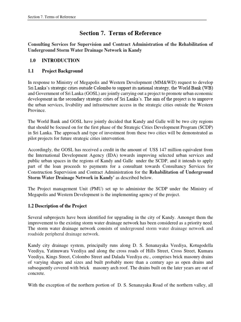 Section 7. Terms of Reference | PDF | Employment | Consultant
