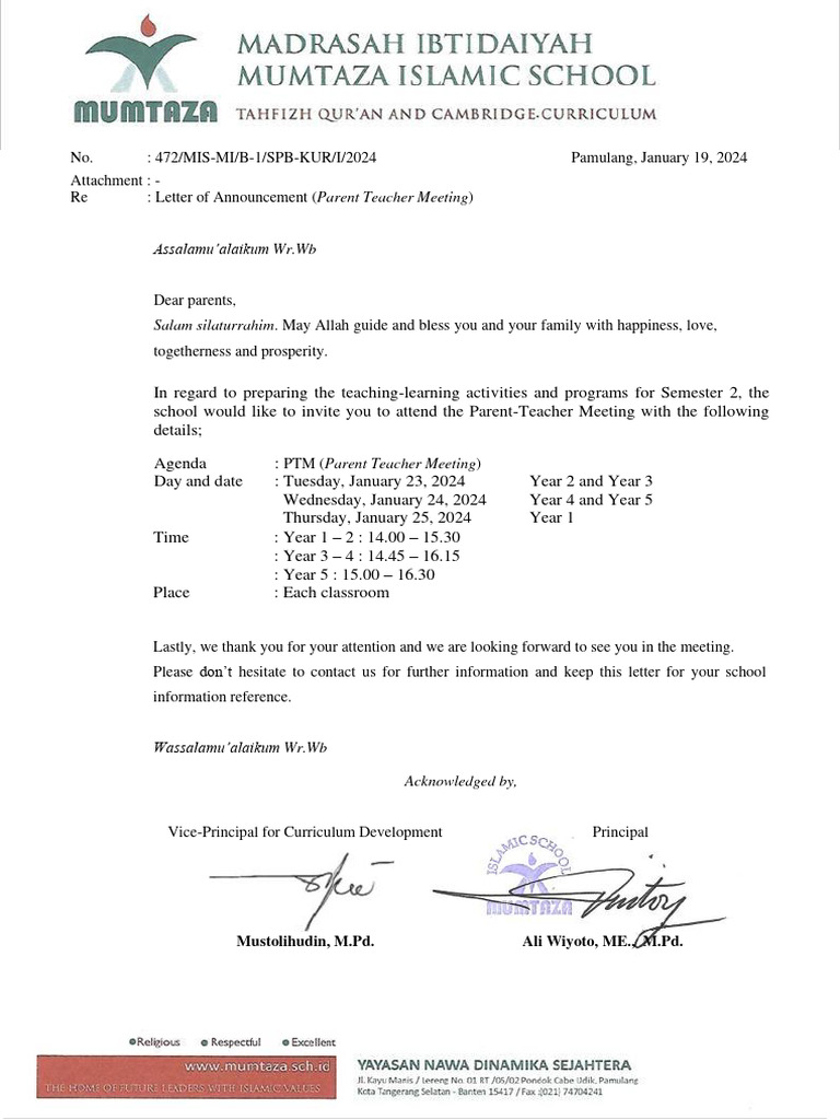 Parent-Teacher Meeting Announcement 2024 | PDF