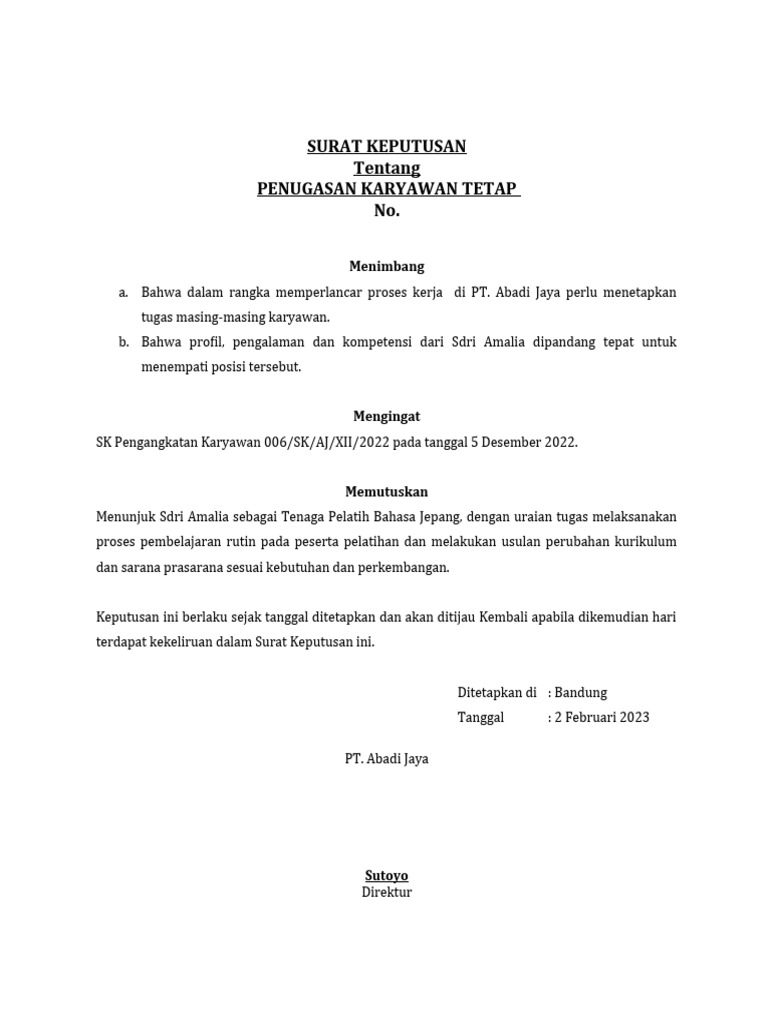 Contoh SK Penugasan | PDF