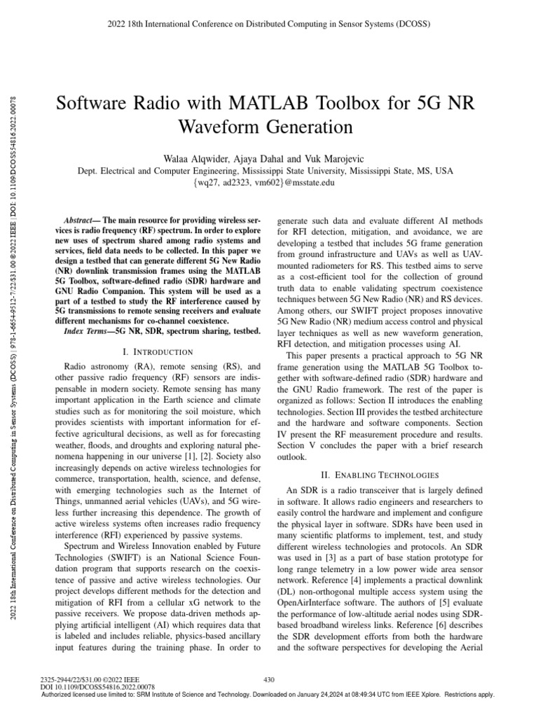 Software Radio With MATLAB Toolbox For 5G NR Waveform Generation | PDF | Software Defined Radio ...