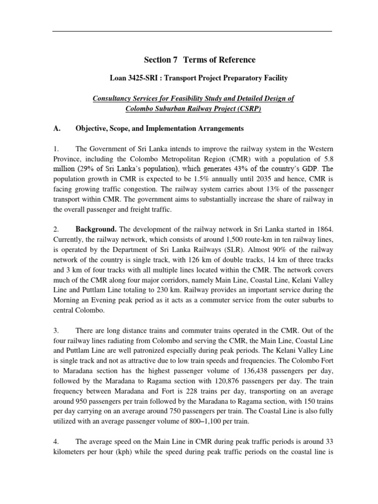Section 7 Terms of Reference: Loan 3425-SRI: Transport Project ...