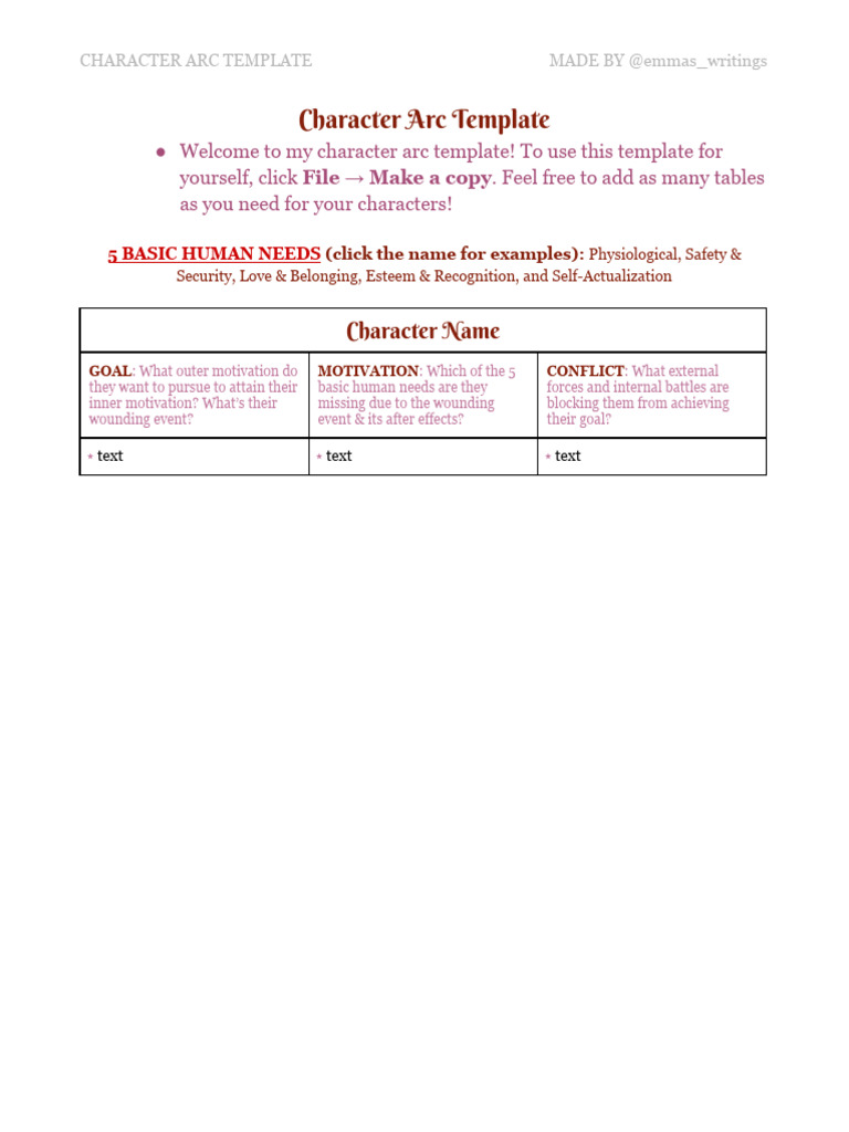 Character Arc Template | PDF
