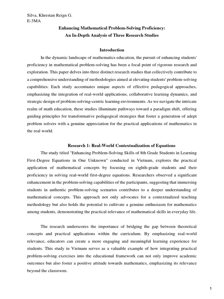 PROBSOLVING - SYNTHESIS PAPER - Silva, Khrestan Reign G - E-3MA | PDF ...
