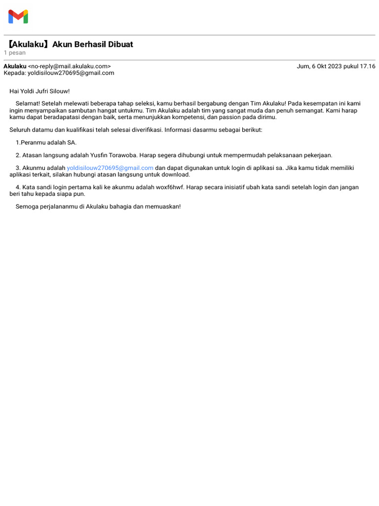 Gmail Akulaku Akun Berhasil Dibuat Pdf