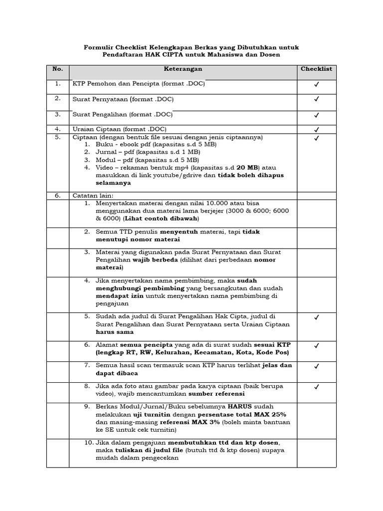 Form Checklist Kelengkapan HKI | PDF