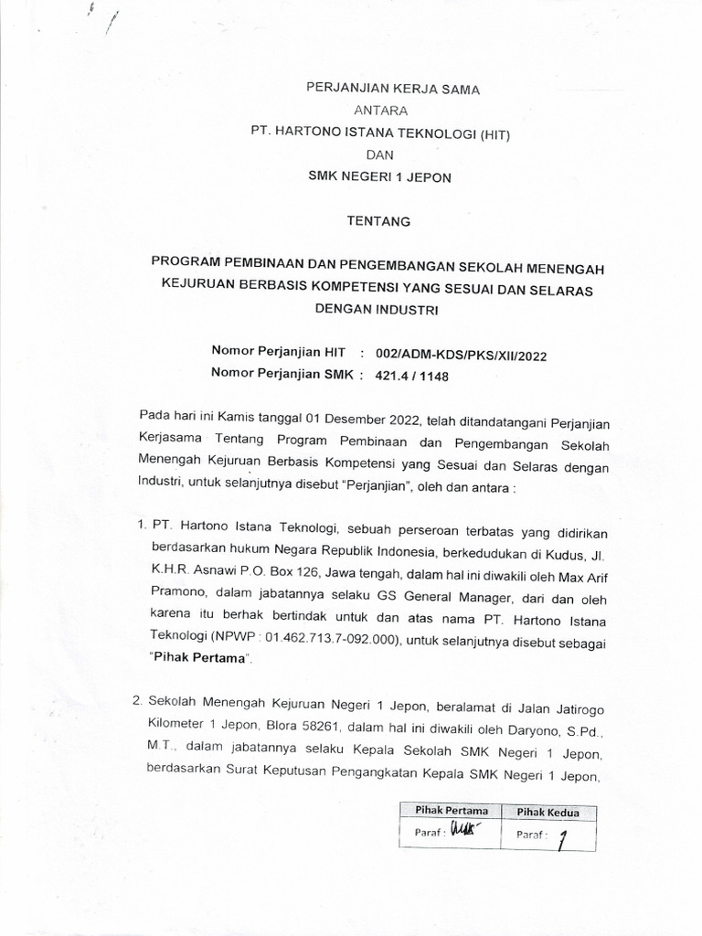 Mou Pt. Hartono Istana Teknology | PDF