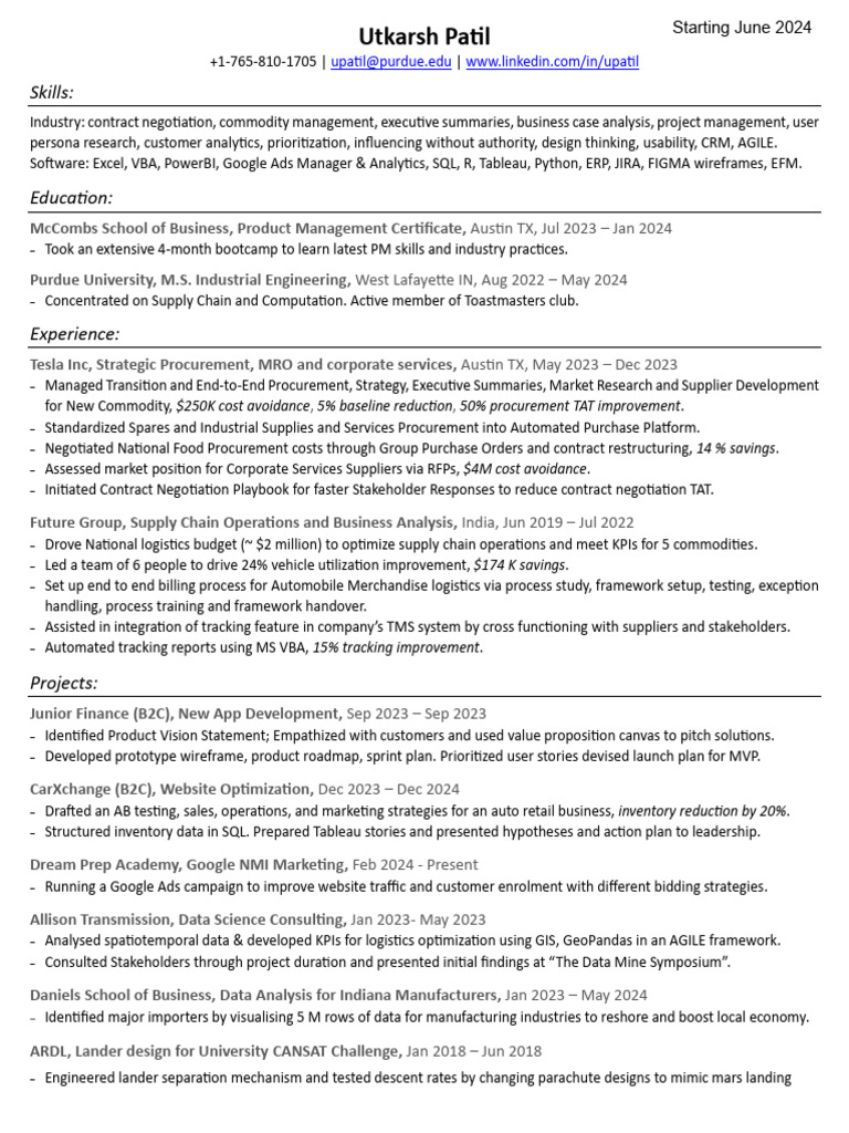 Resume Utkarsh Patil | PDF | Supply Chain | Procurement Resume Utkarsh Patil | PDF | Supply Chain | Procurement
