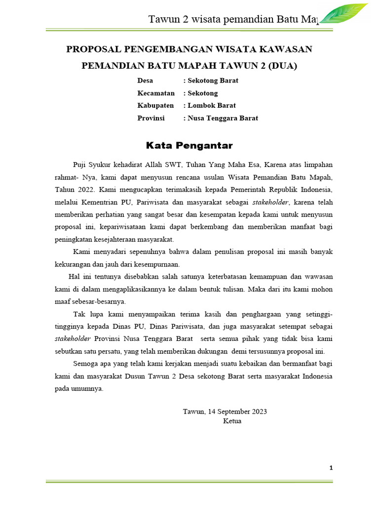 Proposal Pengembangan Wisata | PDF