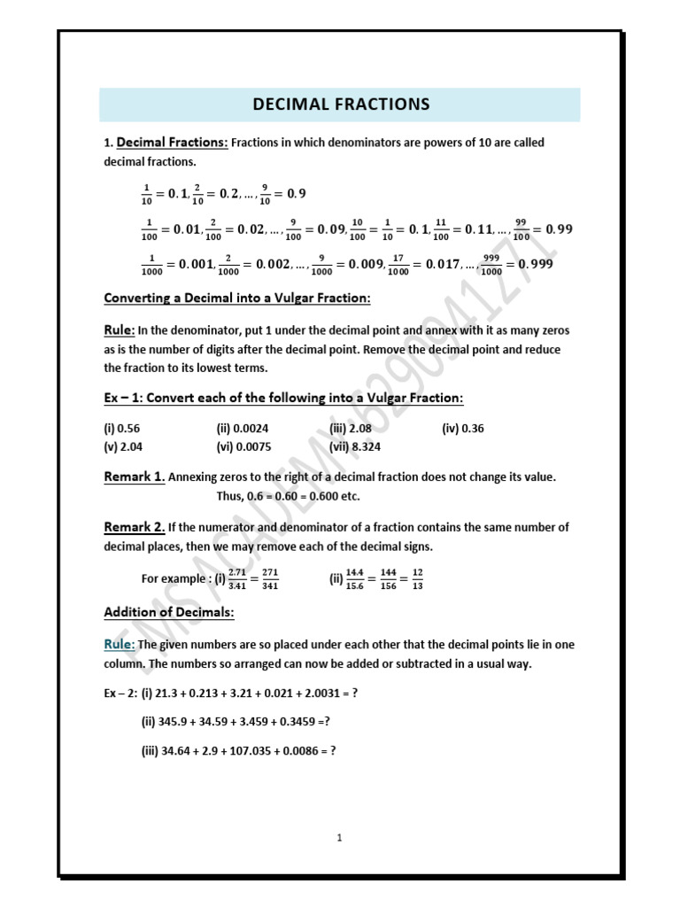 Decimal Fractions Download Free Pdf Decimal Mathematics