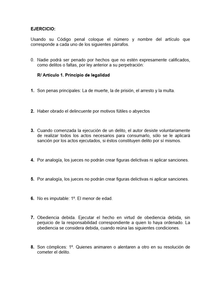 EJERCICIO #1 CÓDIGO PENAL | PDF | Castigos | Prisión