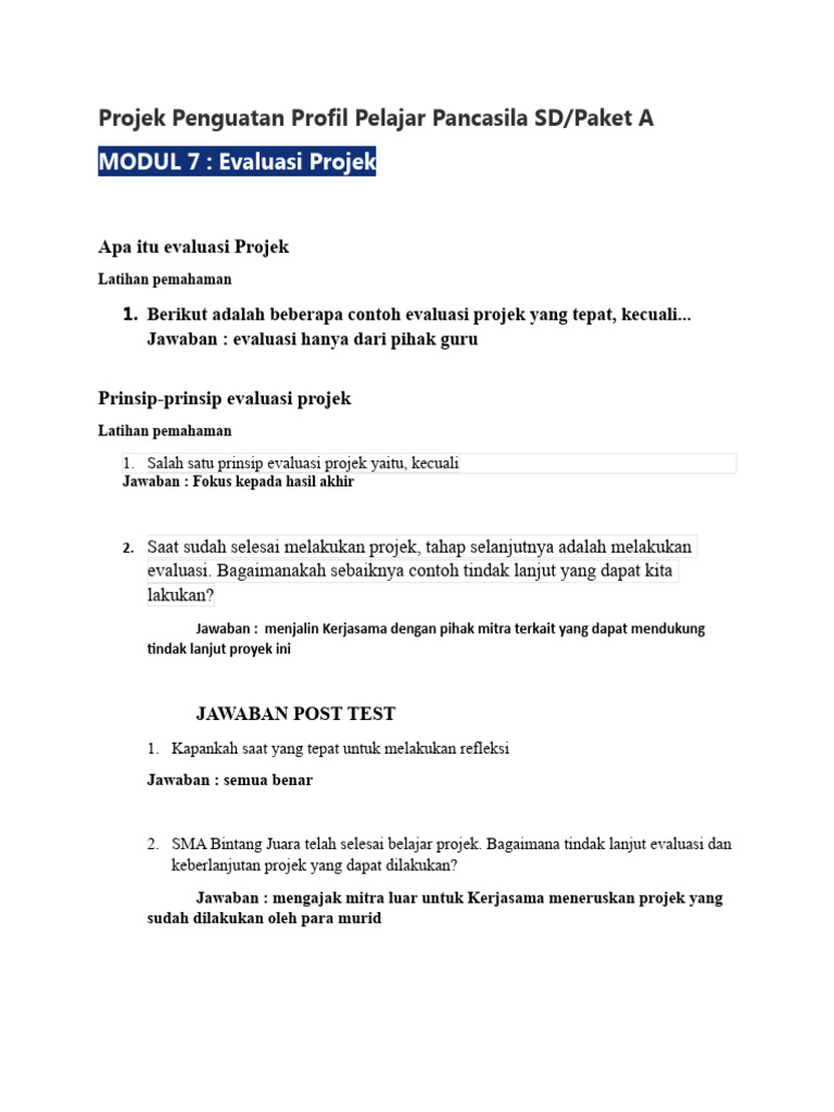 MODUL 7 Projek Penguatan Profil Pelajar Pancasila SD | PDF