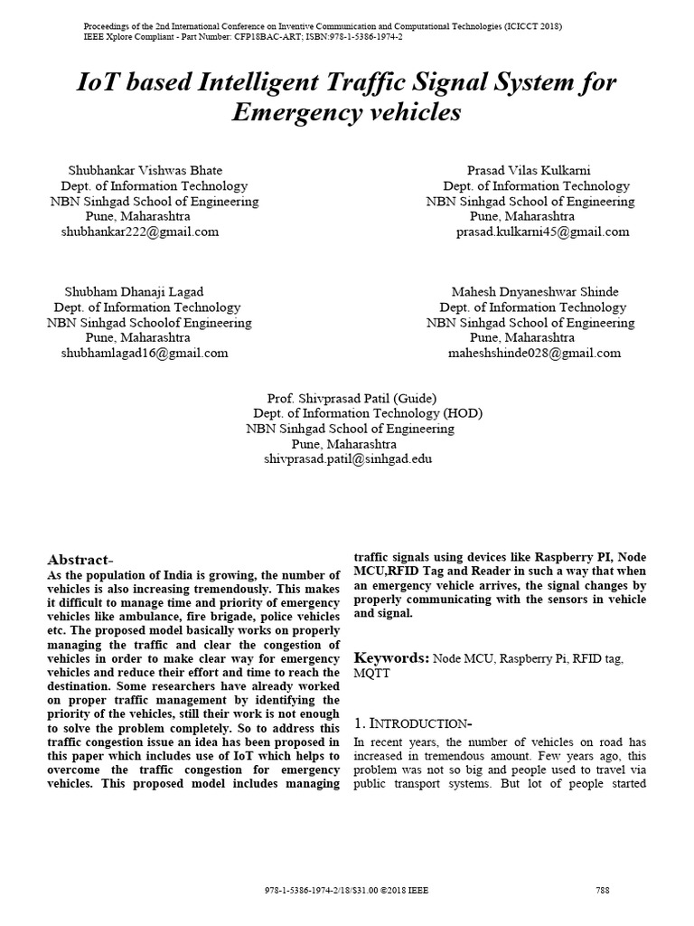 Iot Based Intelligent Traffic Signal System For Emergency Vehicles ...