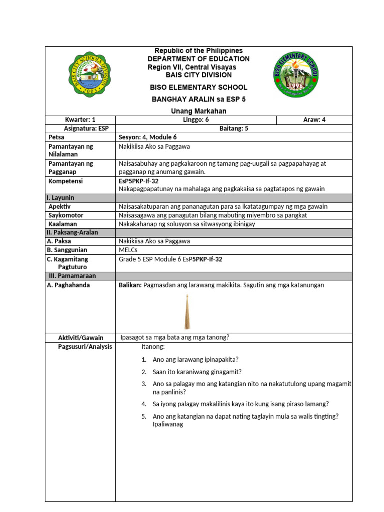 DLP - EsP5 - Q1 Lesson Plan | PDF