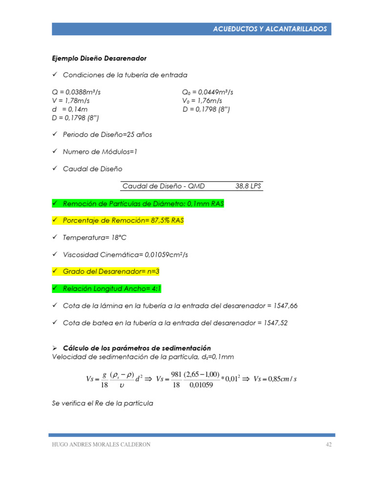 Ejemplo Desarenador 2022 | PDF | Física Aplicada e Interdisciplinaria | Mecánica de sólidos