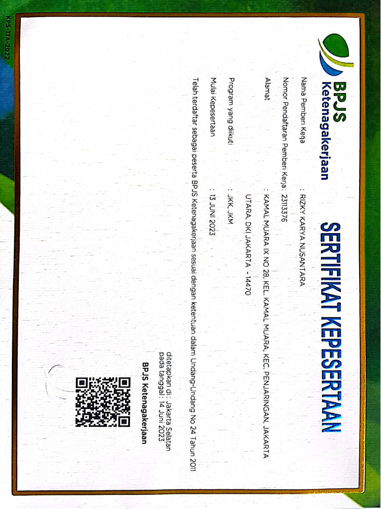 Sertifikat BPJS Ketenagakerjaan | PDF