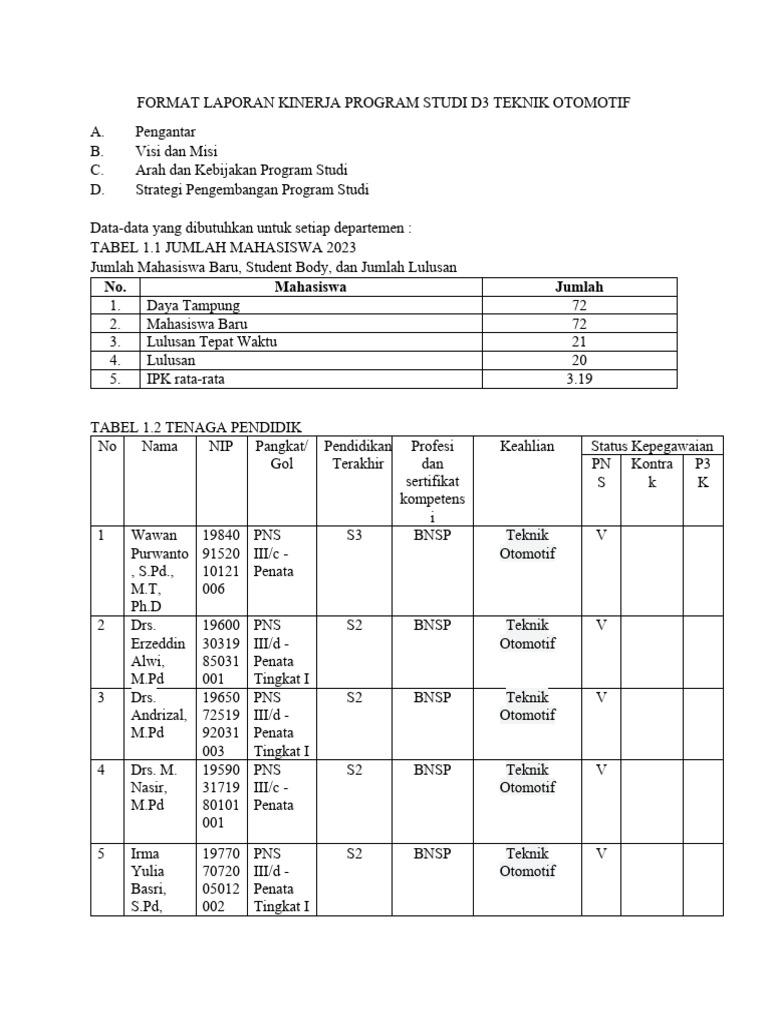 Format LAKIN Program Studi D3 Otomotif | PDF