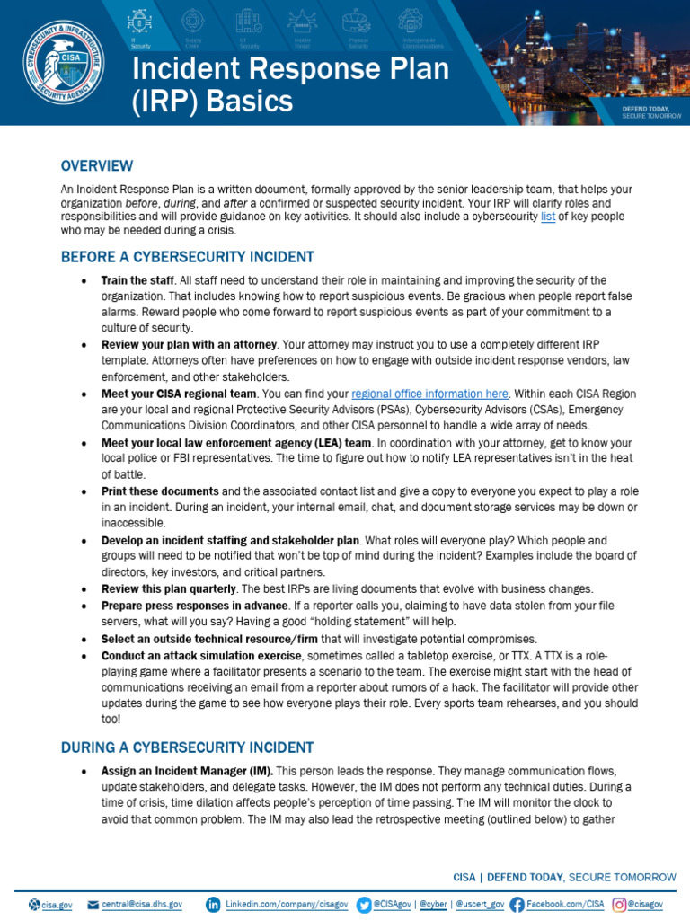 CISA Incident Response Plan Overview | PDF | Computer Security | Security
