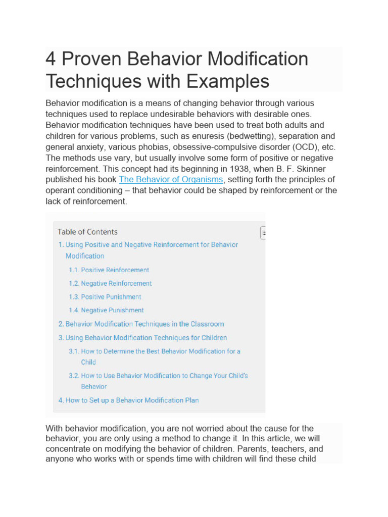 4 Proven Behavior Modification Techniques With Examples | PDF | Reinforcement | Behavior ...