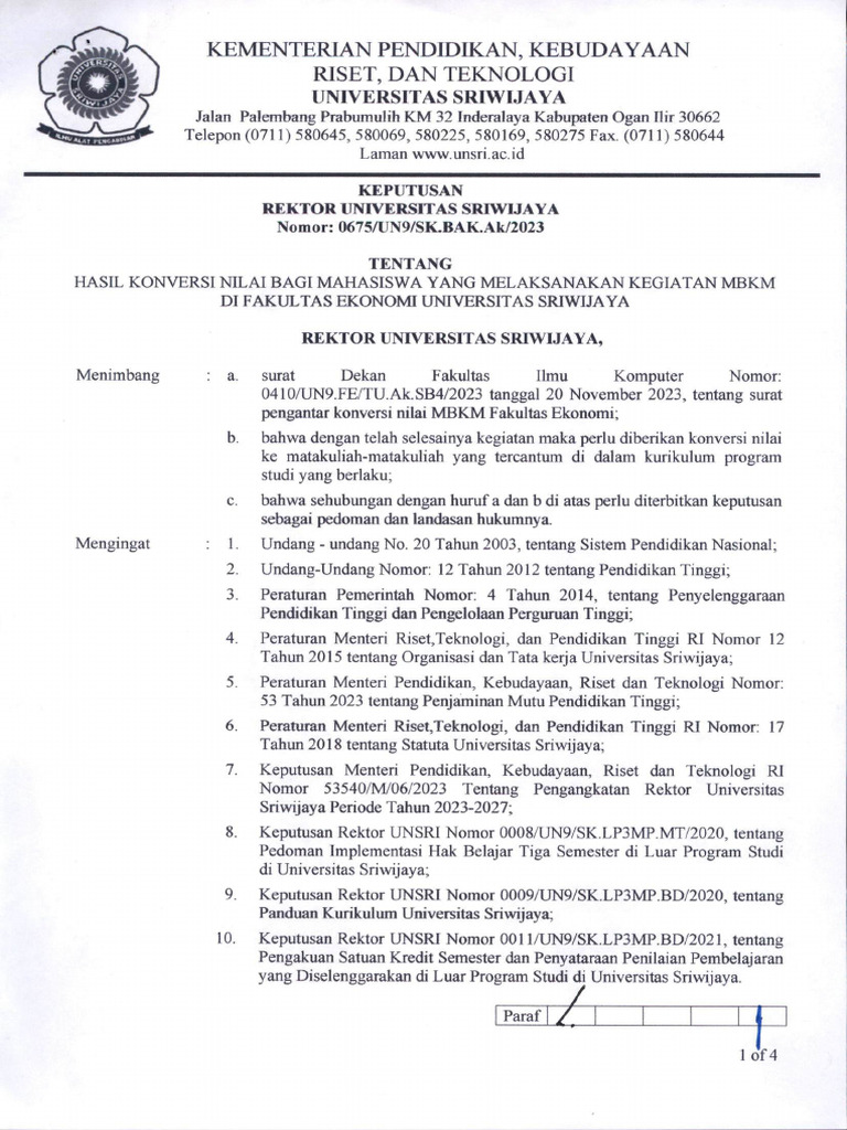 SK Rektor No. 0675 Hasil Konversi Nilai Bagi Mahasiswa Yang ...