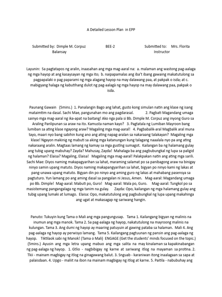 A Detailed Lesson Plan in EPP cot | PDF