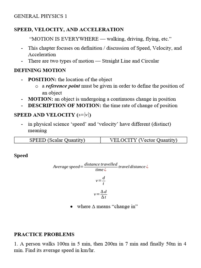 GenPhy 1 Lecture 2 | PDF | Velocity | Speed